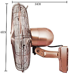 16-inch Metal Retro Wall Fan, Swinkz Mechanical / Remote Control Wall-mounted Fan, 3 Speed, Shaking Head, 100W, Retro Copper ( Color : Remote control )