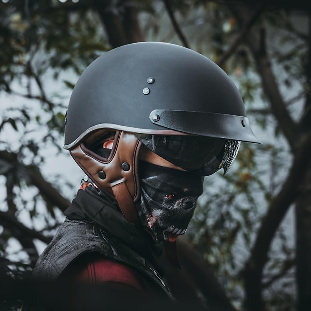 Motorcycle Half Face Helmet Sun Visor Quick Release Buckle DOT Approved Men Women Helmets for Cruiser Chopper Moped Scooter ATV (Matte Black, L)