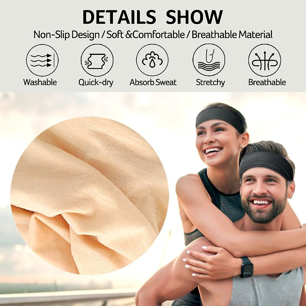 Shyvis 8-Pack Headbands for Women - Non-Slip Elastic Sweatbands - Soft Fabric Hair Bands for Gym, Workout, Yoga, Running, and Sports - Stylish, Cotton Headbands for Women and Girls.