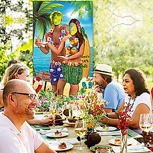 Hawaiian Aloha Party Decorations Luau Couple Photo Prop, Giant Fabric Hawaiian Luau Photo Booth Background, Funny Luau Couple Photo Door Banner for Luau Party or Beach Party Supplies Favors, 6 x 3 ft