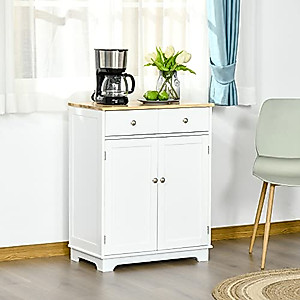 HOMCOM Double Door Sideboard Buffet Cabinet, Kitchen Cabinet, Coffee Bar Cabinet with 2 Drawers, Adjustable Shelf for Living Room and Hallway, White