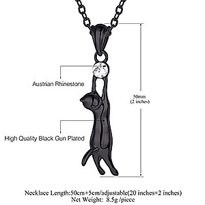 U7 Black Cat Necklace with Rhinestone Black Color Kitten Animal Pendant for Women Teen Girls