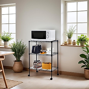 Imseigo 3-Layer Adjustable Metal Storage Shelf,Plastic Coated,1.5" Plastic Wheel Casters，Mobile Iron Organizer Wire Rack，23.6" L x 13.8" W x 33.5" H for Indoor Living Room,Kitchen,Corridor,Bedroom