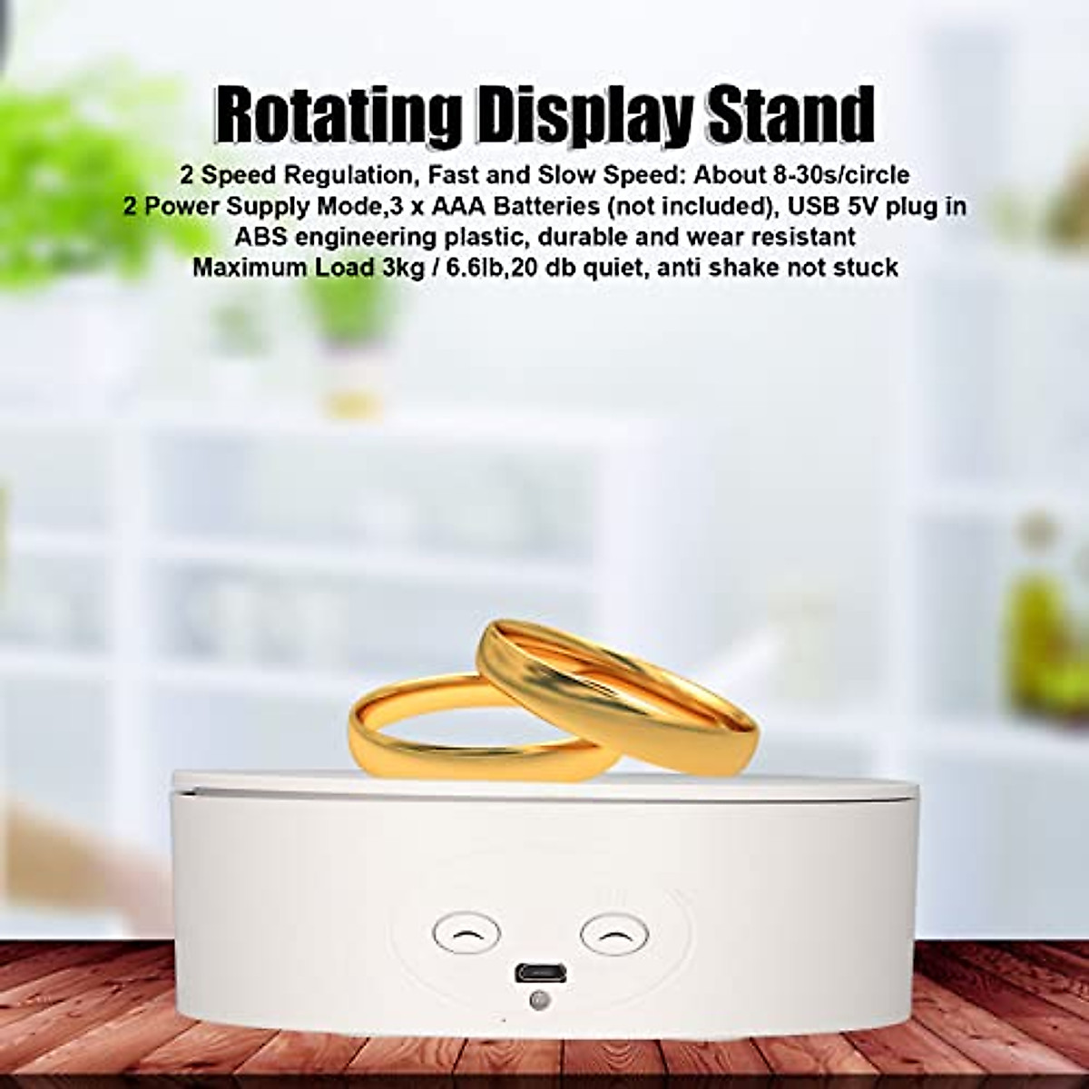 Tharyee Electric Rotating Display Stand, 360 Degree Rotating Turntable, 360 Degree Rotating Display Stand Maximum Load 6.6lb Electric Rotating Turntable for Wine Bottles Cosmetics (White)