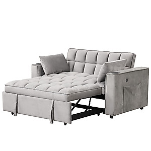 Multi-Functional Sofa Bed with Cup Holder and USB Port, Loveseat Pull Out Sofa Bed Sleeper Bed for Living Room Office Apartment (Gray)