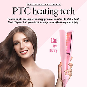 Milano by Laurenza Hair Straightener and Curler 2 in 1, SuperMax Design 8.5 Inch² Extra-Large 3D Floating Ceramic Flat Iron, Dual Voltage Straightening Irons with 20 Million cm³ Anion Outlet (Pink)