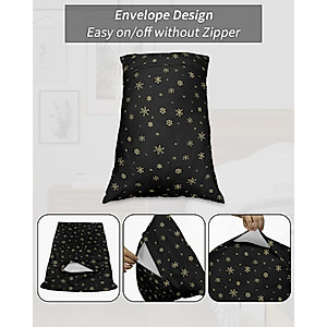 Edwiinsa Golden Snowflake Body Pillow Covers 20x54 Side Sleeper Pillow, Plush Soft Comfort for Hair/Skin Cooling Pillowcases with Envelop Closure Throw Covers Merry Christmas Winter Black