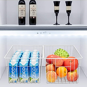 lonpute 16Lx12Wx6H inch Wider Freezer Organizer Baskets Container, Refrigerator Metal Wire Storage Bins with Handles for Kitchen, Pantry, Cabinet, Closets - Pearl White（6 Packs