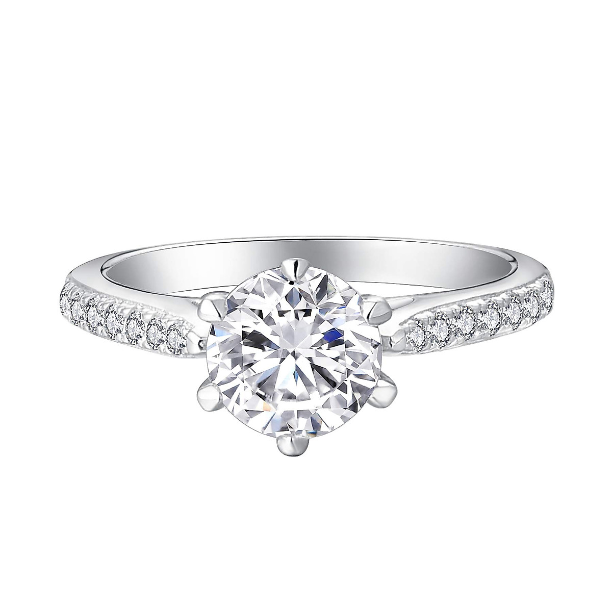 JO WISDOM Women Ring,925 Sterling Silver Engagement Wedding Promise Ring with 7mm 5A Cubic Zirconia,Jewelry for Women