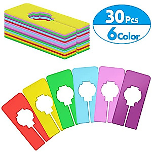 30 PCS Closet Rack Dividers, 6 Colors Rectangular Clothing Hanger Dividers with a Bonus Marker, Writable & Reusable for Sorting Clothes Size, Color Brand
