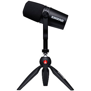 Shure MV7 USB Microphone with Tripod, for Podcasting, Recording, Streaming & Gaming, Built-in Headphone Output, All Metal USB/XLR Dynamic Mic, Voice-Isolating Technology, TeamSpeak Certified - Black