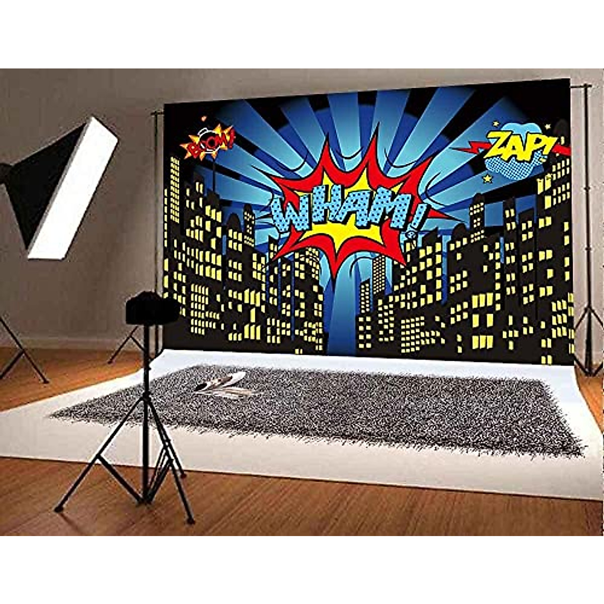 Fanghui 7x5FT Vinyl Superhero Photography Backdrops City Photo Studio Props Booth Background Superhero Themed Party Decoration Supplies Backdrop fh018