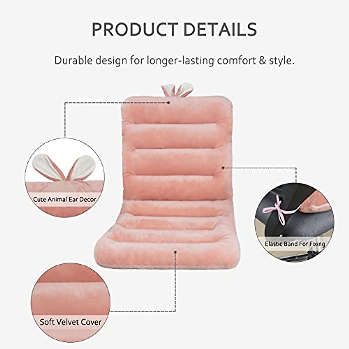 ELFJOY Desk Chair Cushion 85cm Office Chair Cushion Seat Cushion with Back Support Lounger Cushion with Fixing Band (Pink) 85×45cm