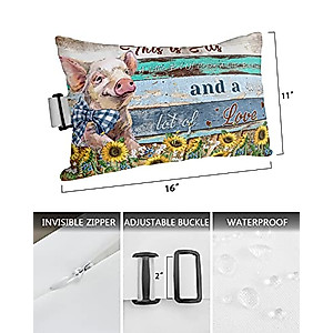 Recliner Head Pillow Ledge Loungers Chair Pillows with Insert Farm Pig Rustic Retro Wood Lumbar Pillow with Adjustable Strap Outdoor Waterproof Patio Pillows for Couch Beach Pool Office Chair, 2 PCS