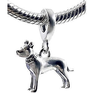 Bolenvi Pitbull American Pit Bull Terrier Bully Dog 925 Sterling Silver Pendant Charm Bead for Pandora & Similar Charm Bracelets or Necklaces