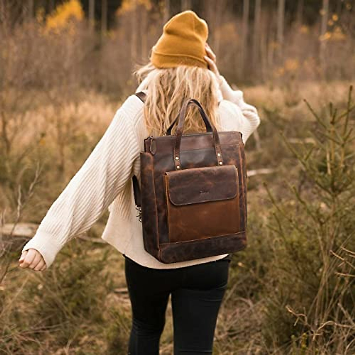 S-ZONE Genuine Leather Backpack Purse for Women Men Vintage Rucksack Handbag Travel School Daypack