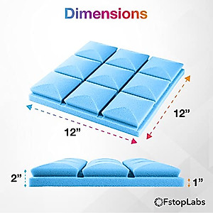 Fstop Labs Acoustic Foam Panels, 12 Pack Blue 2" X 12" X 12" Mushroom Studio Wedge Tiles, Sound Panels Sound Proof Foam Panels Sound Proofing Padding For Wall