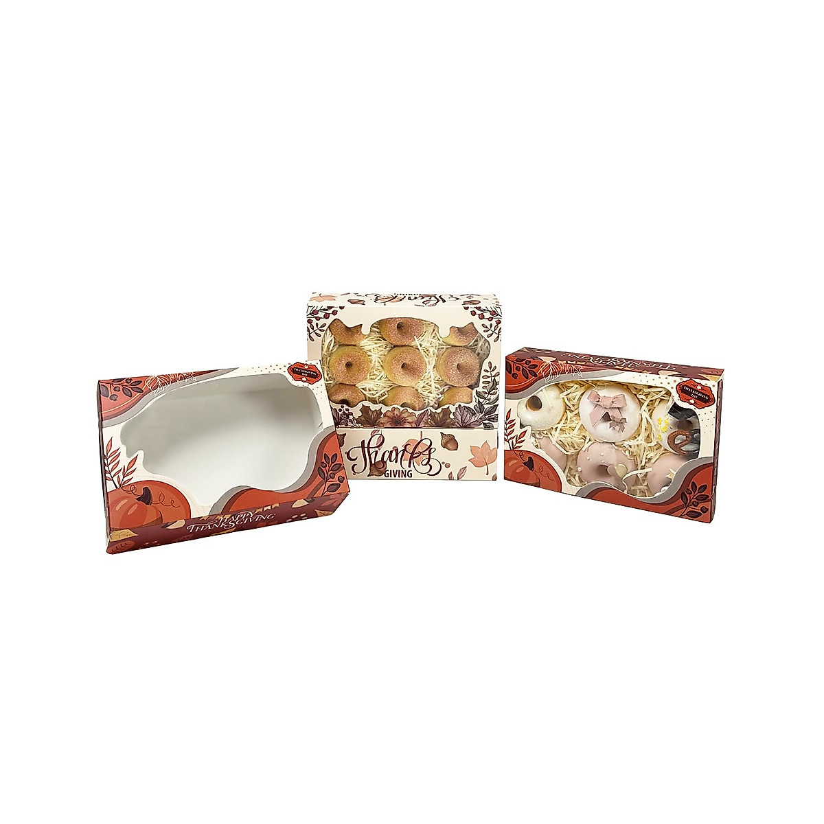 Thanksgiving Bakery Boxes with Window 9x6x2.5 inches Pastry Boxes Mini Cookie Boxes for Festival Bakerys Thick & Sturdy （24 Packs）
