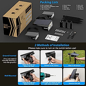 100LED Solar Outdoor Lights Power 2PCS 40LED Non-Solar Lights for Shady Areas via 9.8ft Cables(No Need Plug in), IP68 Solar Spotlights Outdoor, 3 Light Modes Auto ON/Off Solar Powered Spot Lights