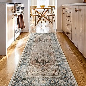 RUGGABLE Kamran Runner Rug - Perfect Vintage Washable Rug for Entryway Hallway Kitchen - Pet & Child Friendly - Stain & Water Resistant - Coral 2.5'x7' (Standard Pad)