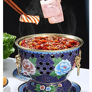VIDECOR Chafing Dishes Single Person Small Copper Pot Old Beijing Small Fat Cow Hot Pot Chinese Traditional Cloisonne Hot Pot Commercial Alcohol Shares Red Copper Hot Pot,F