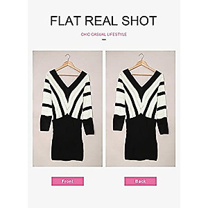 Dokotoo Color Block V-Neck Sweater Dress for Women - Long Sleeve Casual Loose Jumper with Elasticity - Winter Knitted Midi Dress - Black, Medium