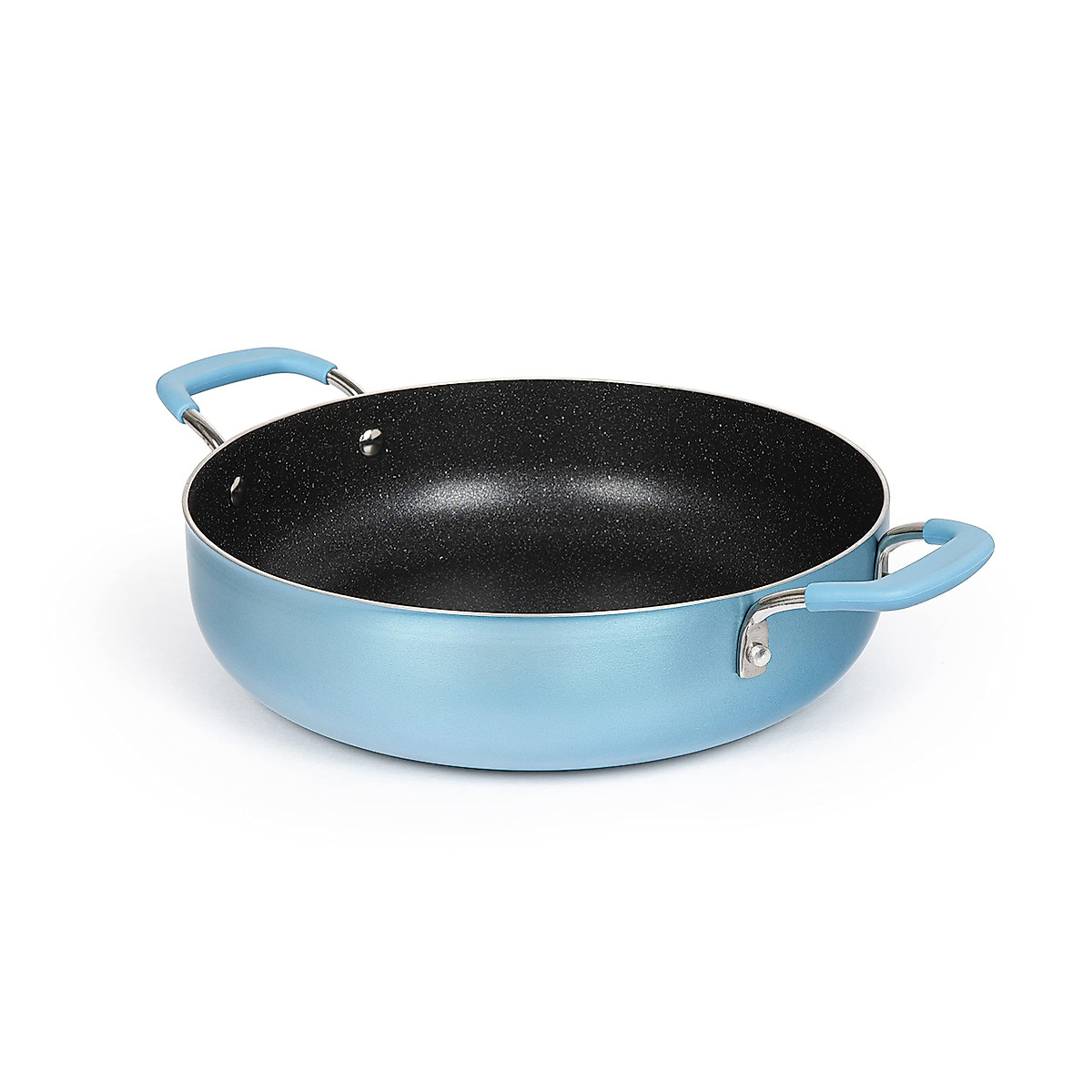 Granitestone Nonstick Everyday Pan Stir Fry Pan Multi-Purpose Pan 3 Piece Set with Tempered Glass Lid & Stainless-Steel Steamer, 5.5 Qt, Dishwasher Safe - 100% PFOA FREE, Turquoise