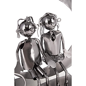 BRUBAKER Bottle Holder Wine - Couple on The Moon - Lovers Sculpture Metal - Bottle Stand with Greeting Card
