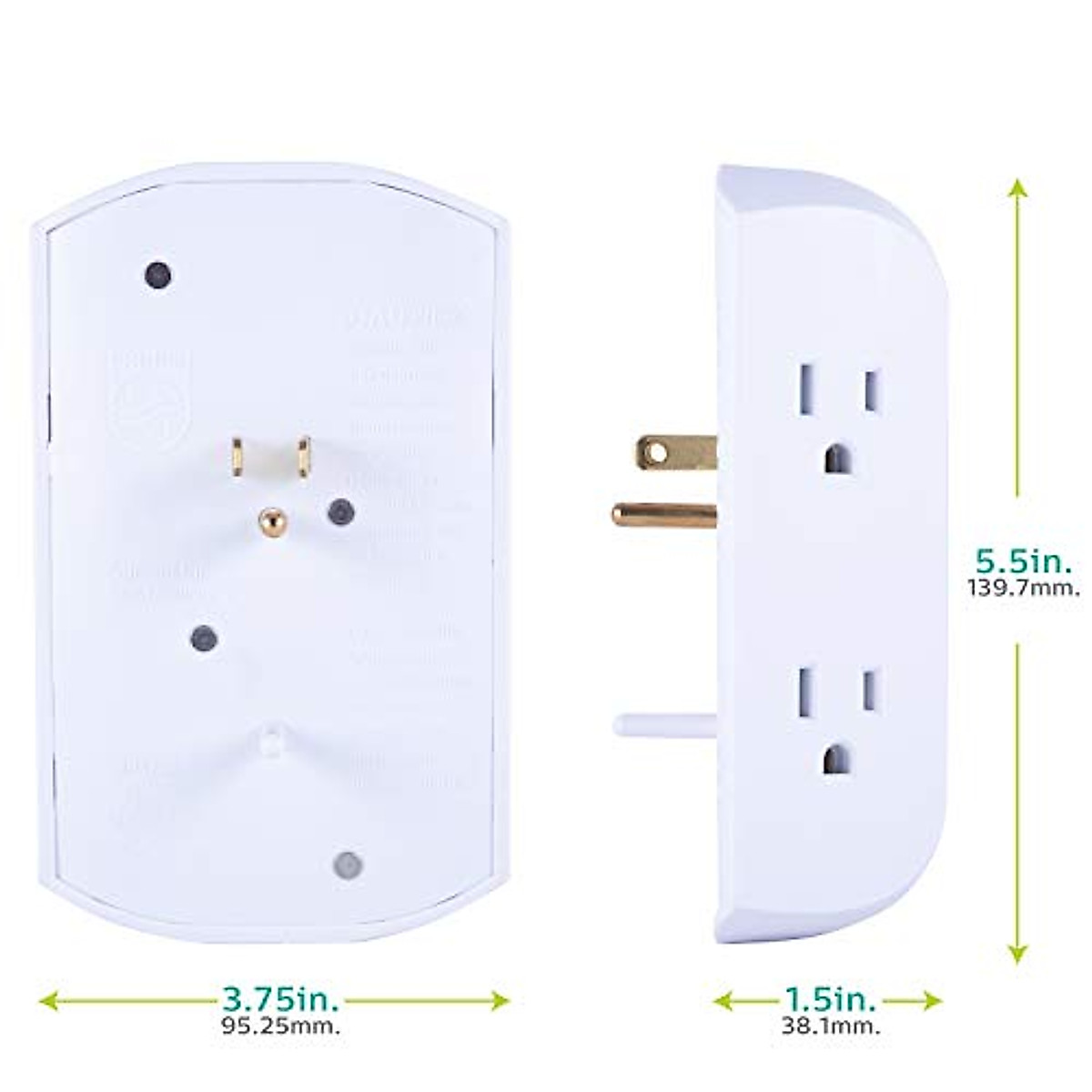 Philips 6-Outlet Extender, 2 Pack, Resettable Circuit Breaker, Adapter Spaced Outlets, 3-Prong, Charging Station, Side Access, Grounded Wall Tap, Perfect for Cell Phone Charging, White, SPS1462WA/37