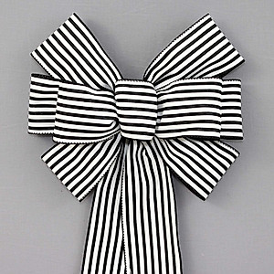 Black White Cabana Stripe Wreath Bow in 2 Size Options