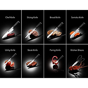 WIZEKA Knife Set, NSF Certified 15pcs Kitchen Knife Set, 1.4116 German Stainless Steel Knife Sets for Kitchen With Block, Full Tang Design&Comfortable Anti-Slip Handle, Black Knight Series