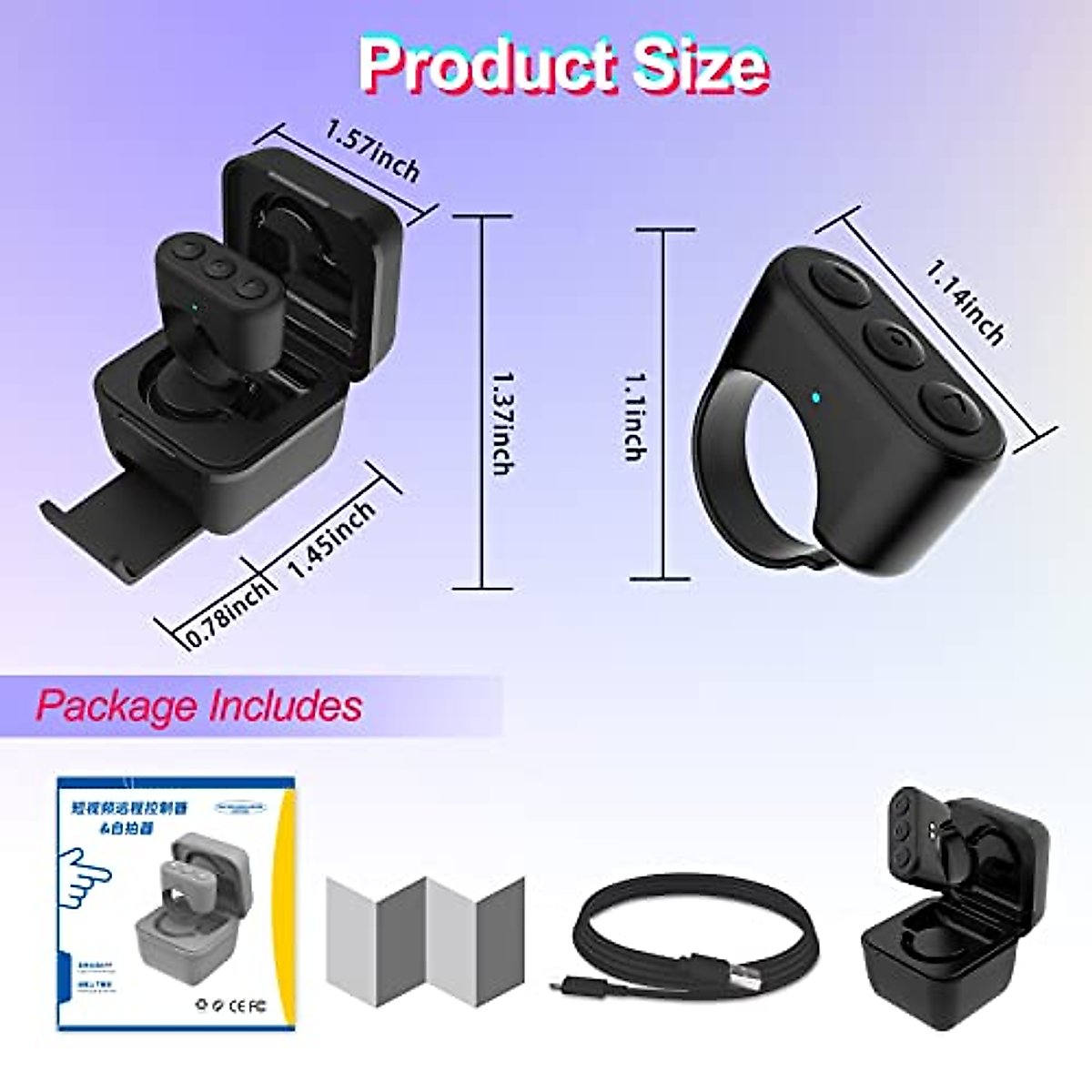 Upgrade TIK Tok Bluetooth Remote Control Page Turner - TUZTUALA 3 in 1 Function Video Scrolling Ring and Camera Shutter Remote and Phone Holder - Compatible with iPhone iPad Android Cell Phone