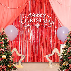 Accevo Red Party Streamers 3Pack Metallic Foil Fringe Curtains Streamers 3.3x8.2 Tinsel Streamers for Parties Valentine's Day Christmas Carnival Xmas New Year Decorations Casino Theme Party Decor