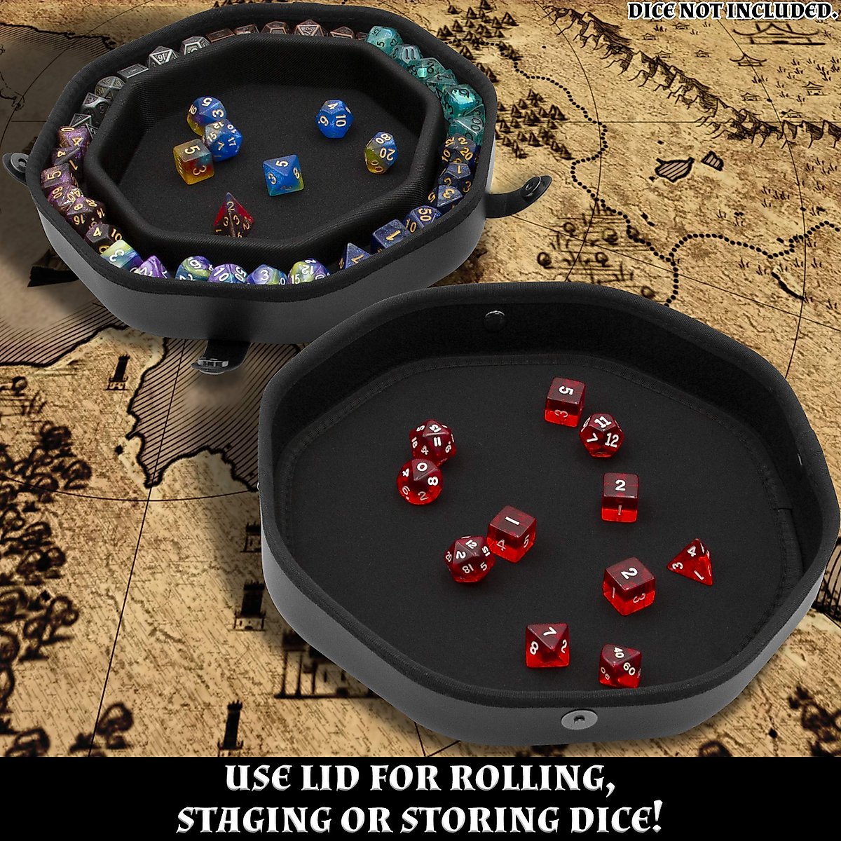 CASEMATIX Dice Tray and Dice Storage Case for Up to 115 RPG Dice - Dice Tray for Rolling with Magnetic Snaps, Embossed Dragon Design and Non-Scratch Interior for Random Rolls Dice Protection