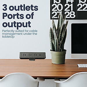 Fohfurniture 5-in-1 Fast Charging, Sliding Desk Clamp Power Strip with 3 AC Outlet Ports, 1 USB-A Port, and 1 USB-C Port and 6ft Cord (Black)