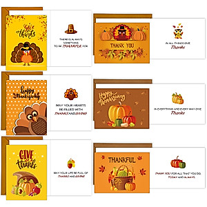 Funnlot Thanksgiving Cards 36PCS Bulk Thanksgiving Cards with Envelopes for Family Thankful Cards Fall Autumn Holiday Parties Celebrations Harvest Wedding Dinner Happy Thanksgiving Cards Bulk