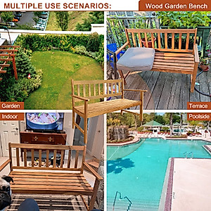 BSTOPHKL Outdoor Wood Bench 2-Person Garden Bench 705Lbs Weight Capacity Acacia Wood Patio Bench for Porch Lawn Balcony Backyard, Nature