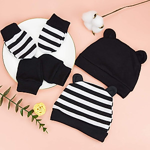 Dxhycc 4 Sets Newborn Baby Hats and Mittens, Baby Beanie Caps Hats and Scratch Mittens for Baby Boys Girls 0-3 Months