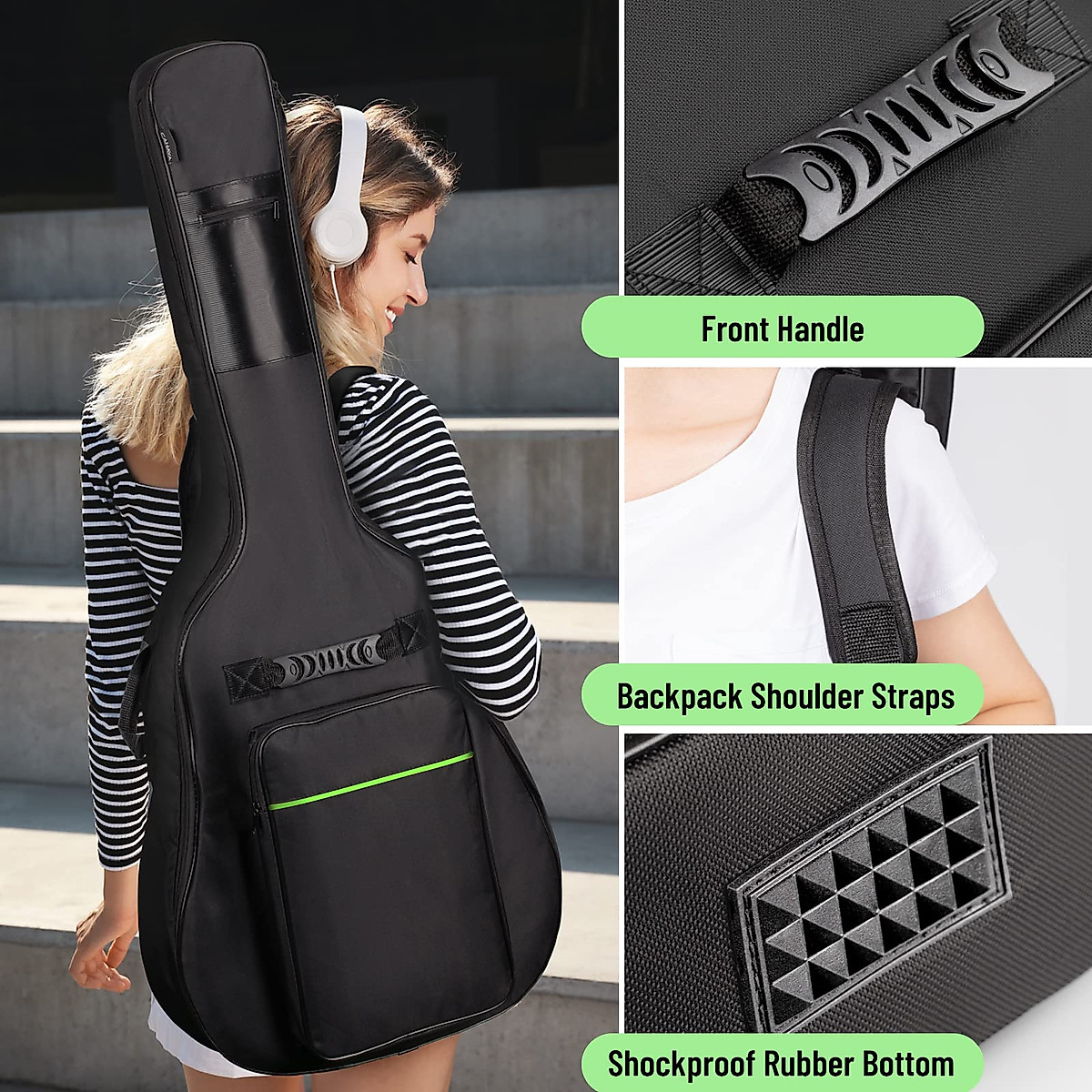 CAHAYA 𝗔𝗰𝗼𝘂𝘀𝘁𝗶𝗰 𝗚𝘂𝗶𝘁𝗮𝗿 𝗕𝗮𝗴 0.35 In Thick Padding for 40 41 42 in Acoustic Guitars Waterproof Dual Adjustable Shoulder Strap Guitar Case Gig Bag with Back Hanger Loop, Green CY0291