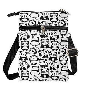 WELLFLYHOM Panda Crossbody Bag Women Cell Phone Purse Canvas Multi-pocket Messenger Bags Sling Fight Carrier Bags Cross Over Pouch Teen Girls Clutch Tote Bags Travel Wallet