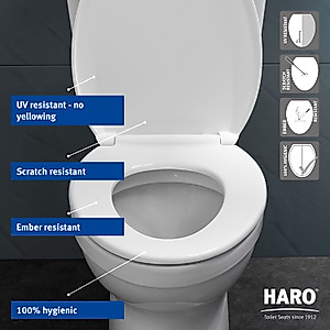 HARO | ELONGATED Toilet Seat | Slow-Close-Seat | Heavy-Duty up to 550 lbs, Quick-Release & Easy Clean, Fast-Fix-Hinge, No-Slip Bumpers | Premium-Duroplast > Scratch Resistant | 18.5" x 14.5" x 2.32"