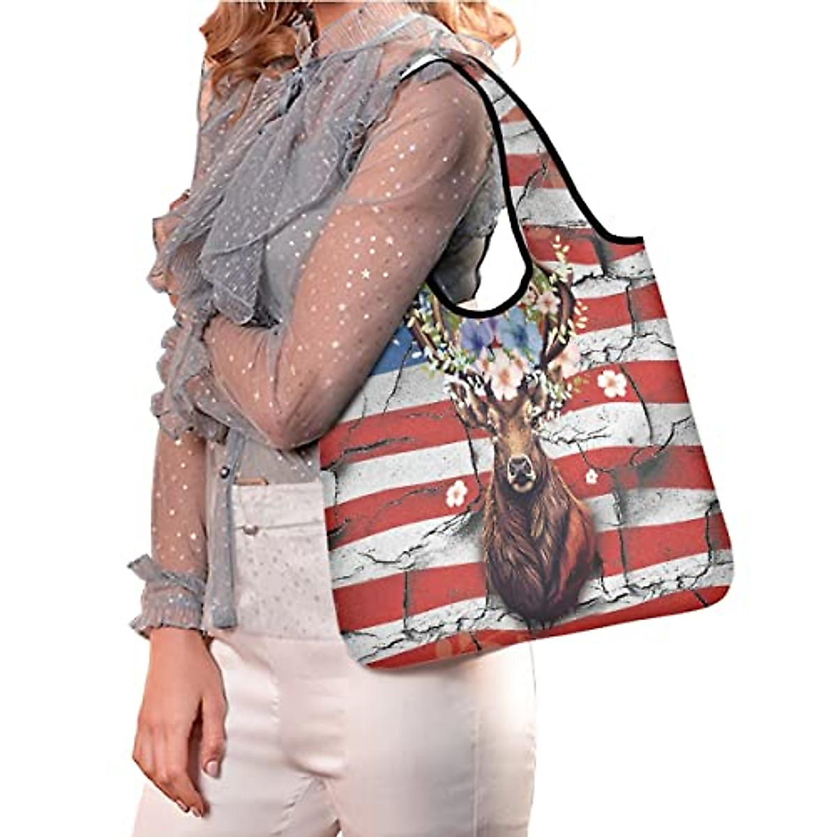 Women's Tote bag Shopping Bags Reusable Grocery Tote Bags Large Reusable Shopping Bags Tote Bags Shoulder Bags,Animal flag