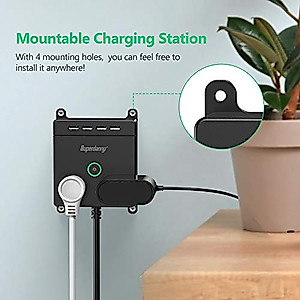 SUPERDANNY Power Strip with USB, 2 Widely Spaced Outlets & 4 USB Ports Desktop Charging Station Wall Mountable Flat Plug Extender with 5ft Extension Cord and Switch for Home Office Nightstand, Black