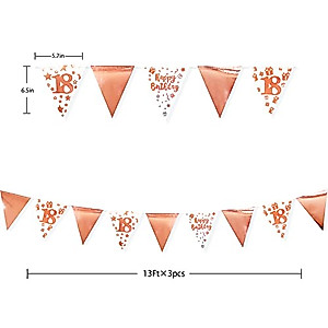 40Ft Rose Gold 18th Happy Birthday Banner Bunting Triangle Flag Pennant Garland for Girls 18th Birthday Decorations Time to Adult Eighteen Birthday Party Sign for Her 18 Birthday Decor Supplies