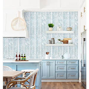 Guvana Line Peel and Stick Wallpaper Blue and White Wallpaper Striped Contact Paper 17.7"x118" Self Adhesive Wallpaper Removable Contact Paper Decorative Wallpaper for Bathroom Livingroom Covering