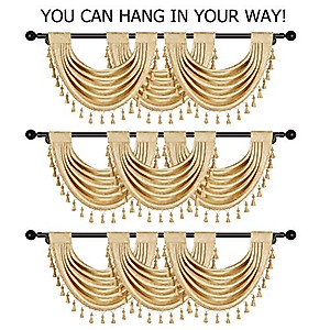 ELKCA Thick Chenille Waterfall Swag Valances for Living Room Gold Valance Window Curtains for Kitchen,Pack of 2 (Gold, 30" W x 22" L)