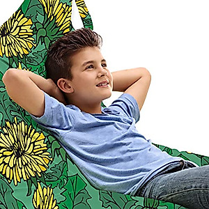 Lunarable Floral Lounger Chair Bag, Hand Painted Illustration of Dandelion Flowers Vintage Image Art Print, High Capacity Storage with Handle Container, Lounger Size, Sea Green and Yellow