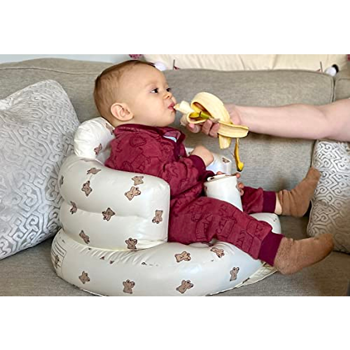 Baby Inflatable Seat for Babies 3-36 Months, Built in Air Pump Infant Back Support Sofa, Infant Support Seat Toddler Chair for Sitting Up, Baby Shower Chair Floor Seater Gifts (Bear Cub)