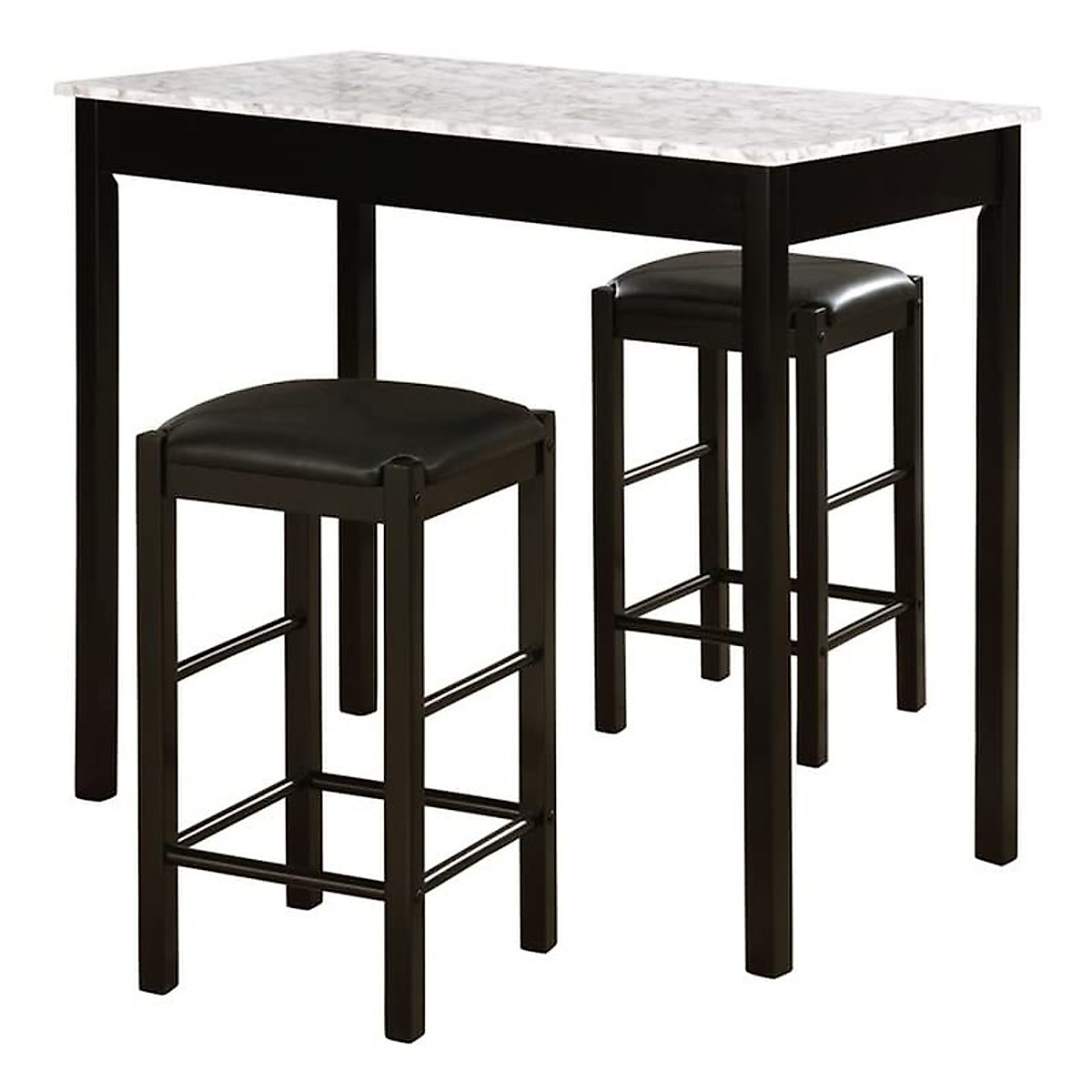 Linon Tifton Three Piece Wood Faux Marble Tavern Set in Black