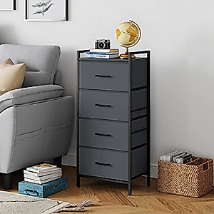 LINSY HOME 4 Drawer Dresser for Bedroom, Tall Dressers Storage Drawers, Tower Organizer Unit for Hallway, Entryway, Closets, Sturdy Steel Frame, Wood Top
